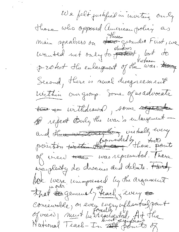 Arnold Kaufman handwritten notes about the 1965 teach-in · Resistance ...